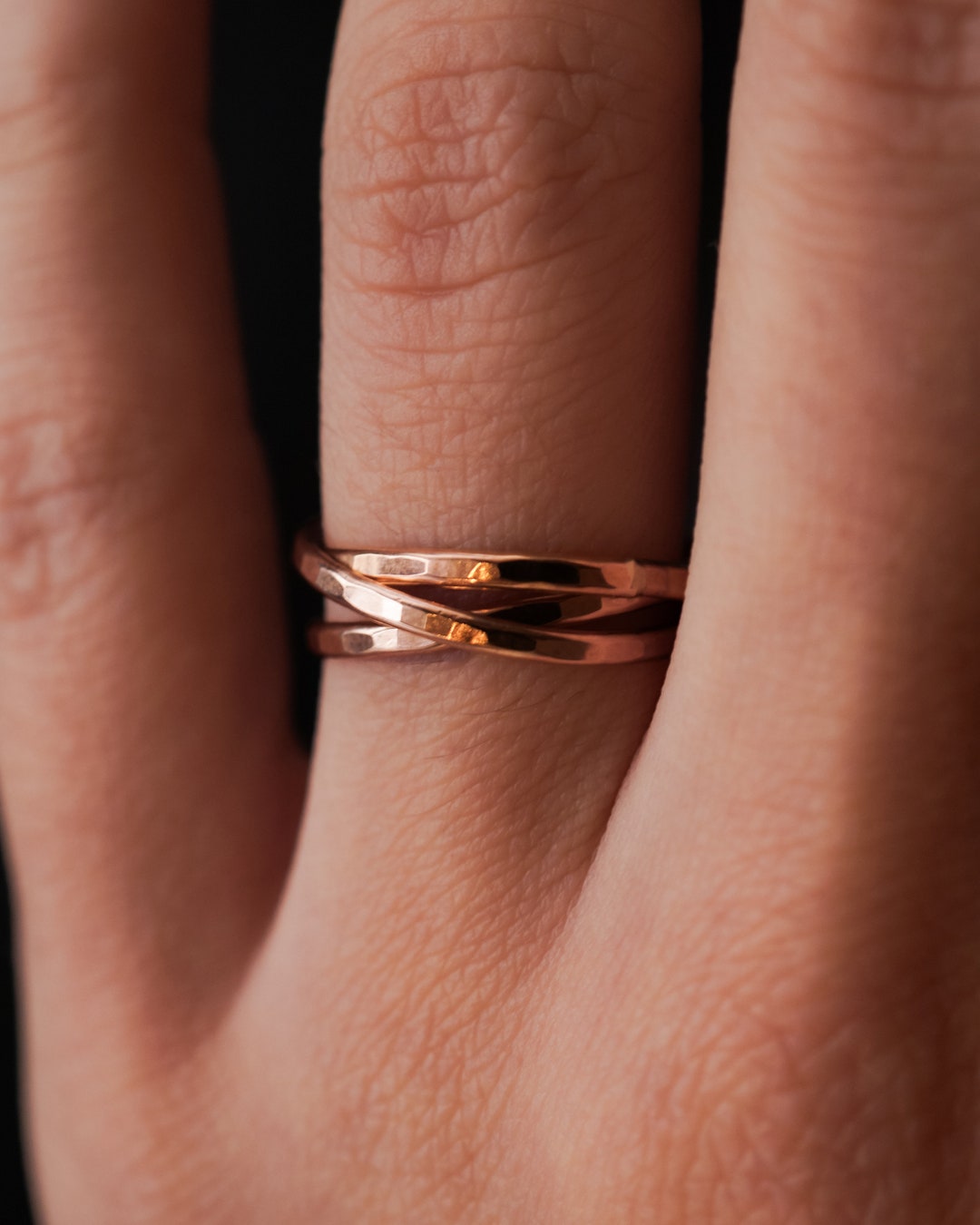 Thin Interlocking Set of 3 Rings in Gold, Rose Gold or Silver ...