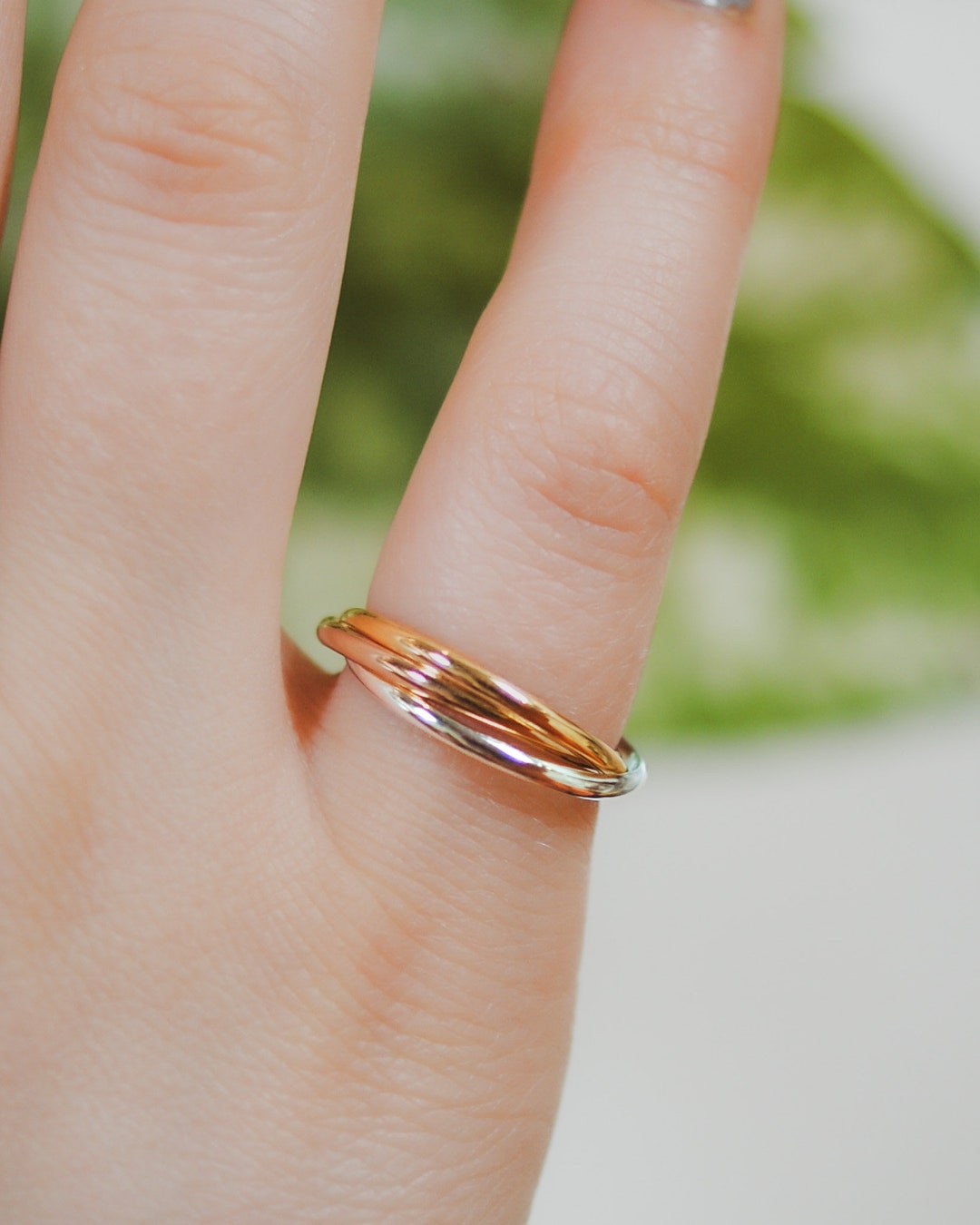 SOLID Thin Interlocking Set of 3 Rings 14K Rose Gold, Gold, Silver ...