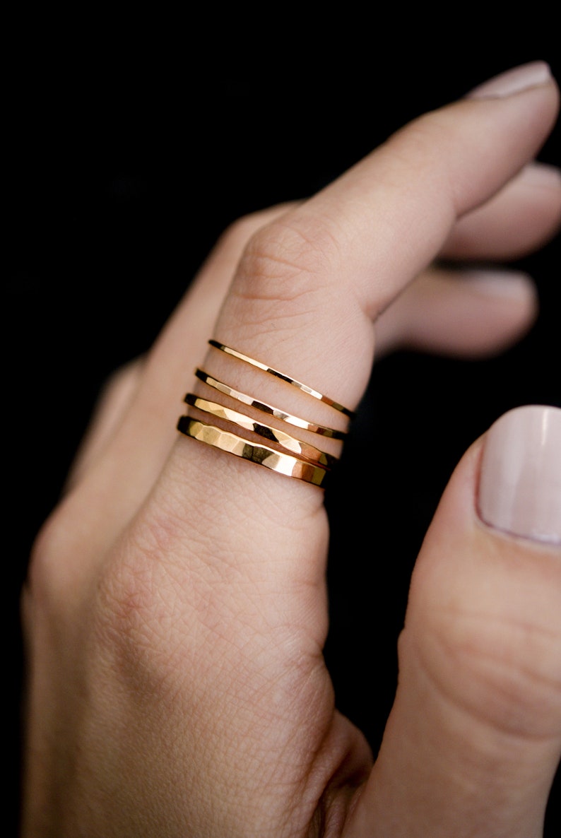 Basic Gold Hammered Stacking Rings Ultra Thin Medium Thick - Etsy