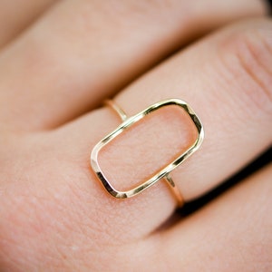 Rectangle Ring in 14K Gold Fill, Gold Square Ring, Hammered Ring ...