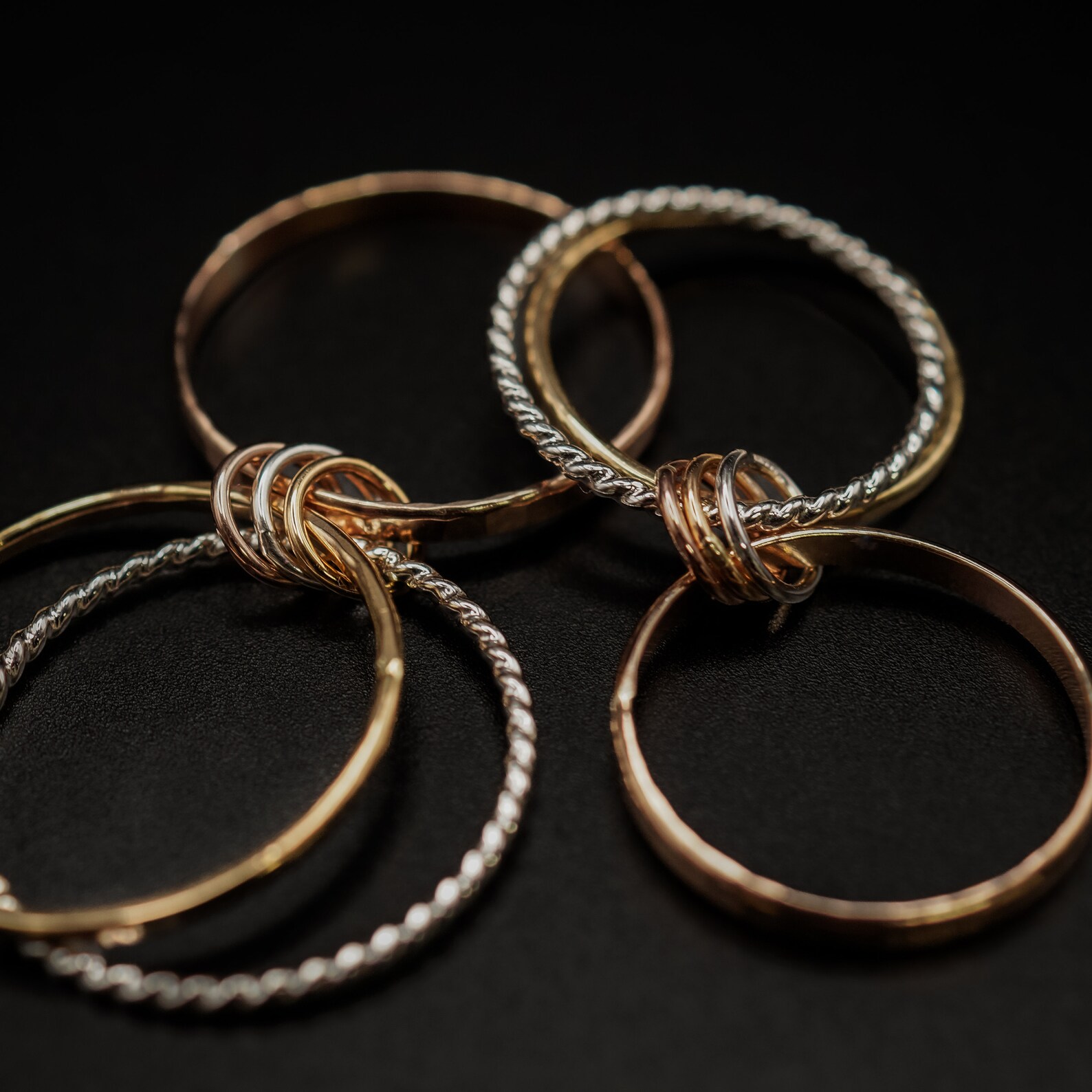 Triple Link Ring, Set of 3 Rings, 3 Links, Mixed Metals 14K + Sterling ...