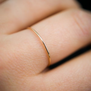 SOLID Gold Ultra Thin Stacking Ring, Super Skinny, 14k Gold, Threadbare, Delicate, Slender, Tiny ...