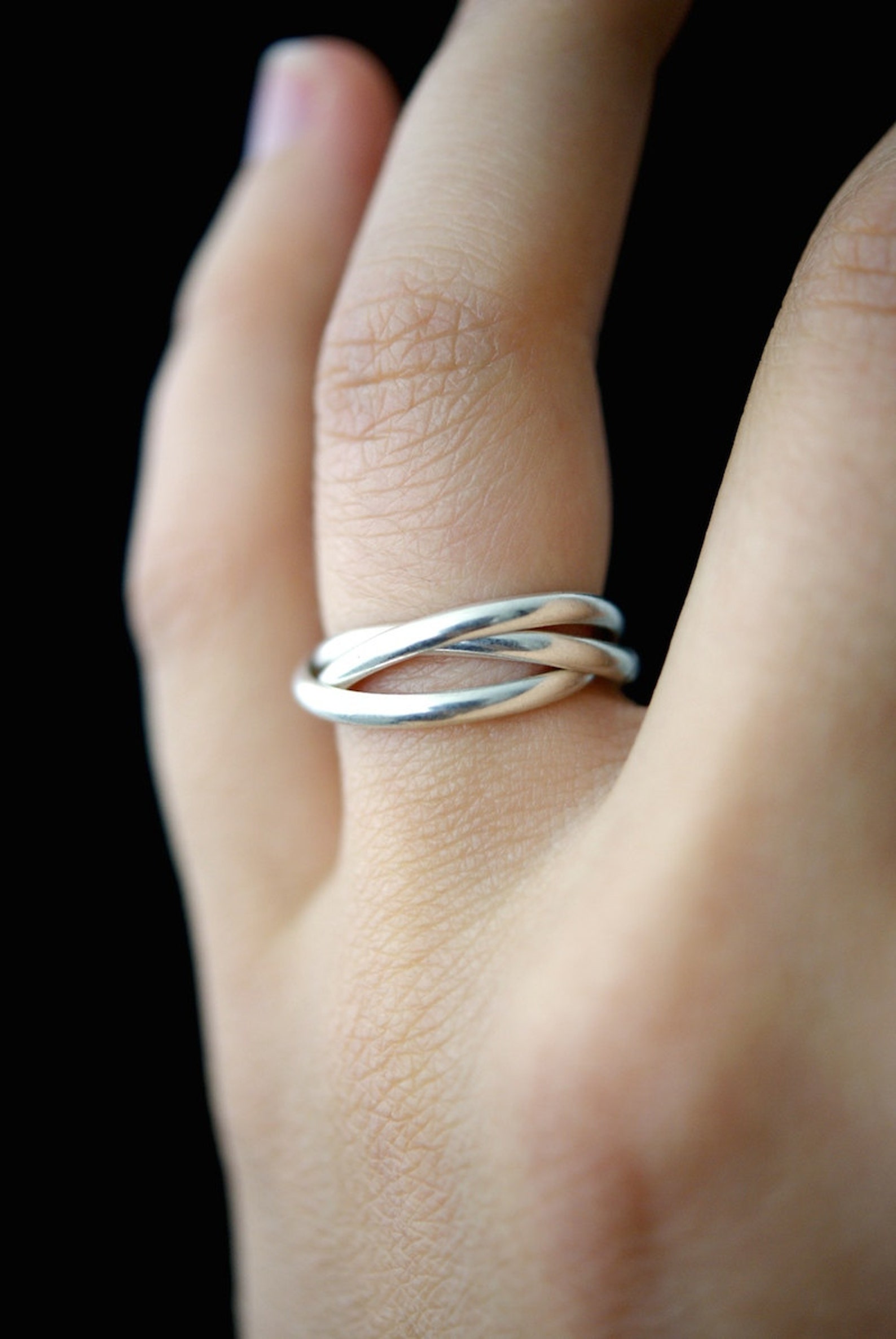 Thick Interlocking Set of 3 Rings in Silver Gold Fill or Rose | Etsy