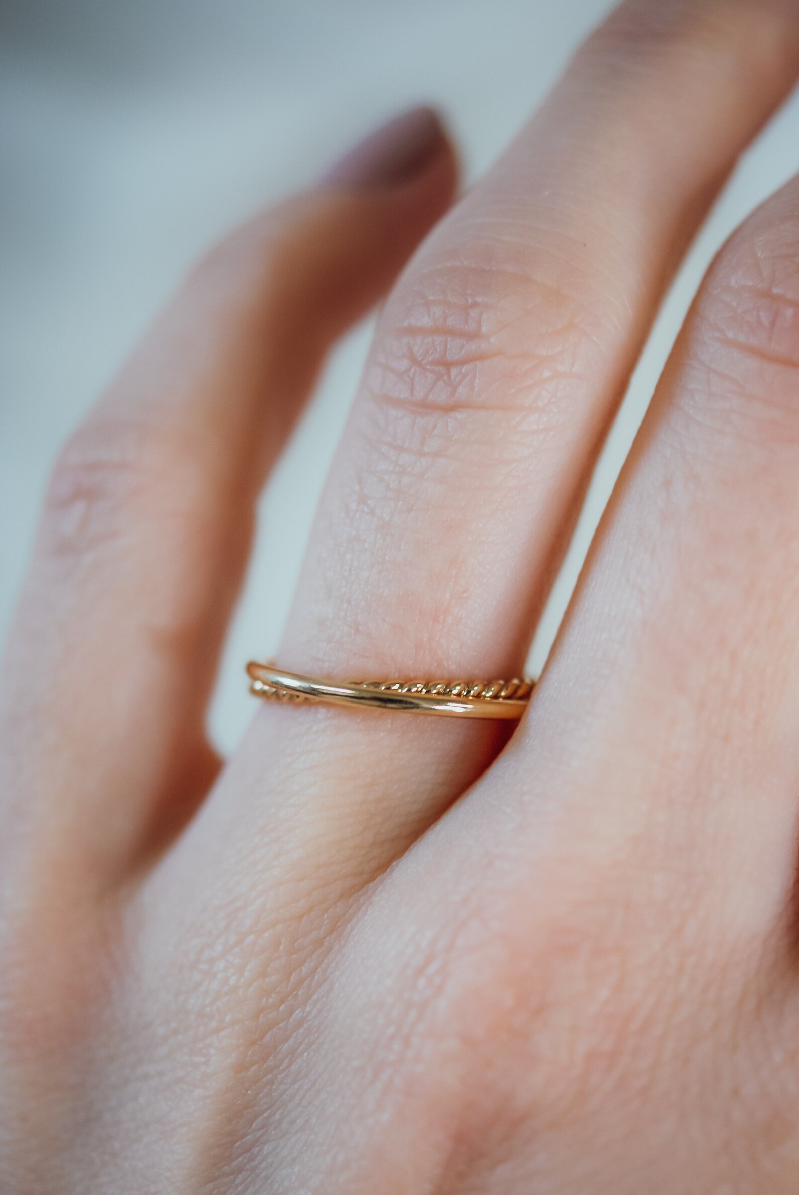 Twist Interlocking Ring Set of 2 in SOLID 14K Gold or Rose - Etsy