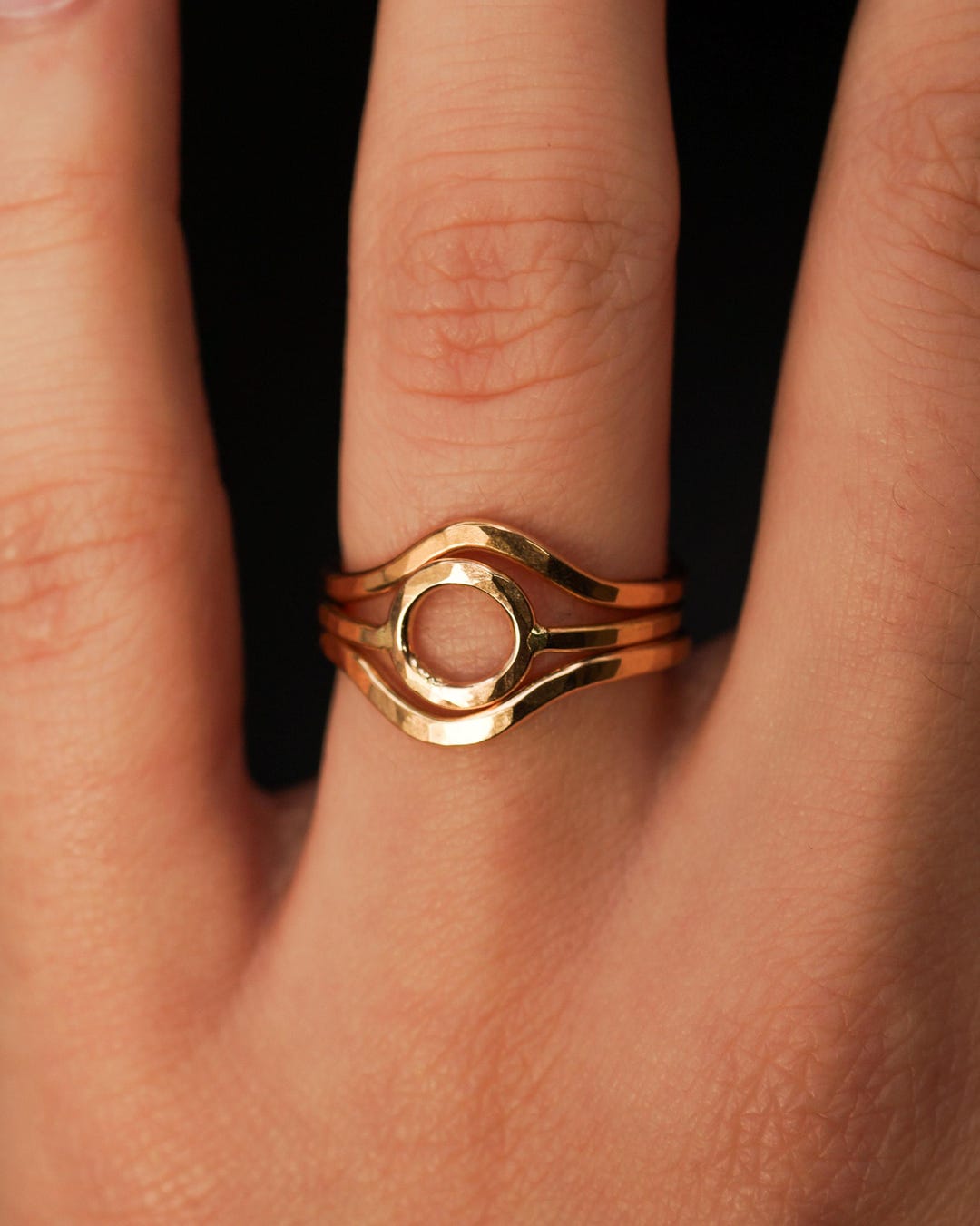 Mini Circle Teardrop Set of 3 Stacking Rings: Gold Filled, Silver, Rose ...