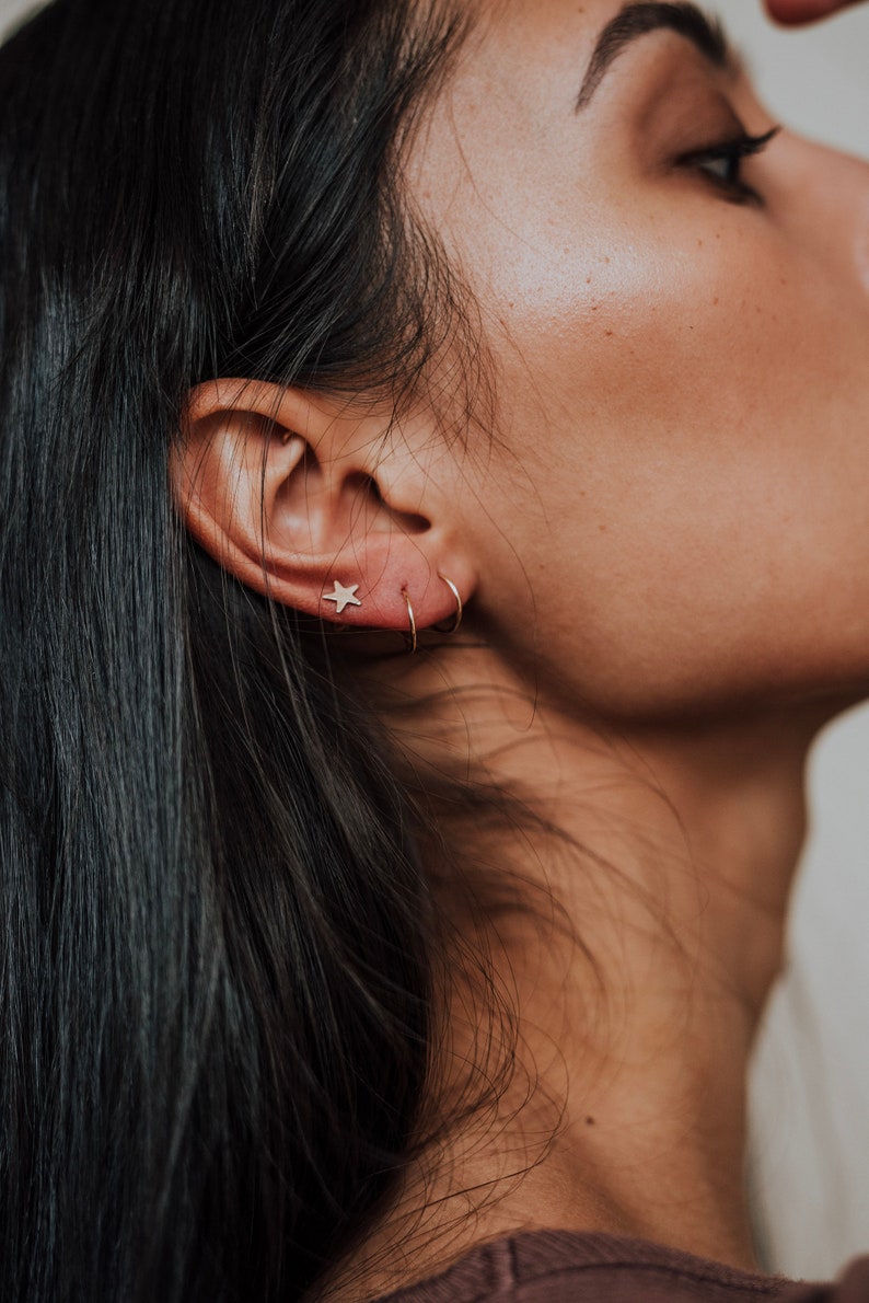 Single Huggie Hoop SOLID 14K Gold, Rose Gold, White Gold, Tiny Earring ...