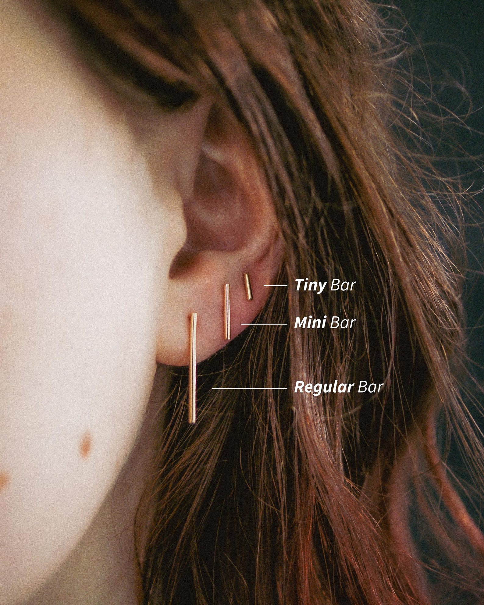 SOLID 14K Gold Mini Bar Stud Earrings | Linear, Minimalist, Subtle, Bar ...