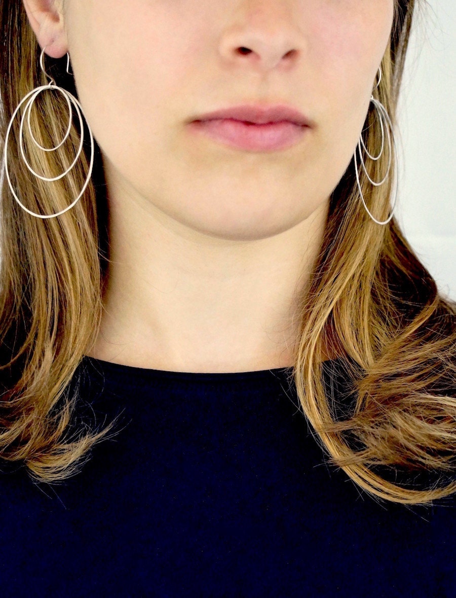Triple Hoop earrings in Sterling Silver large silver hoop | Etsy