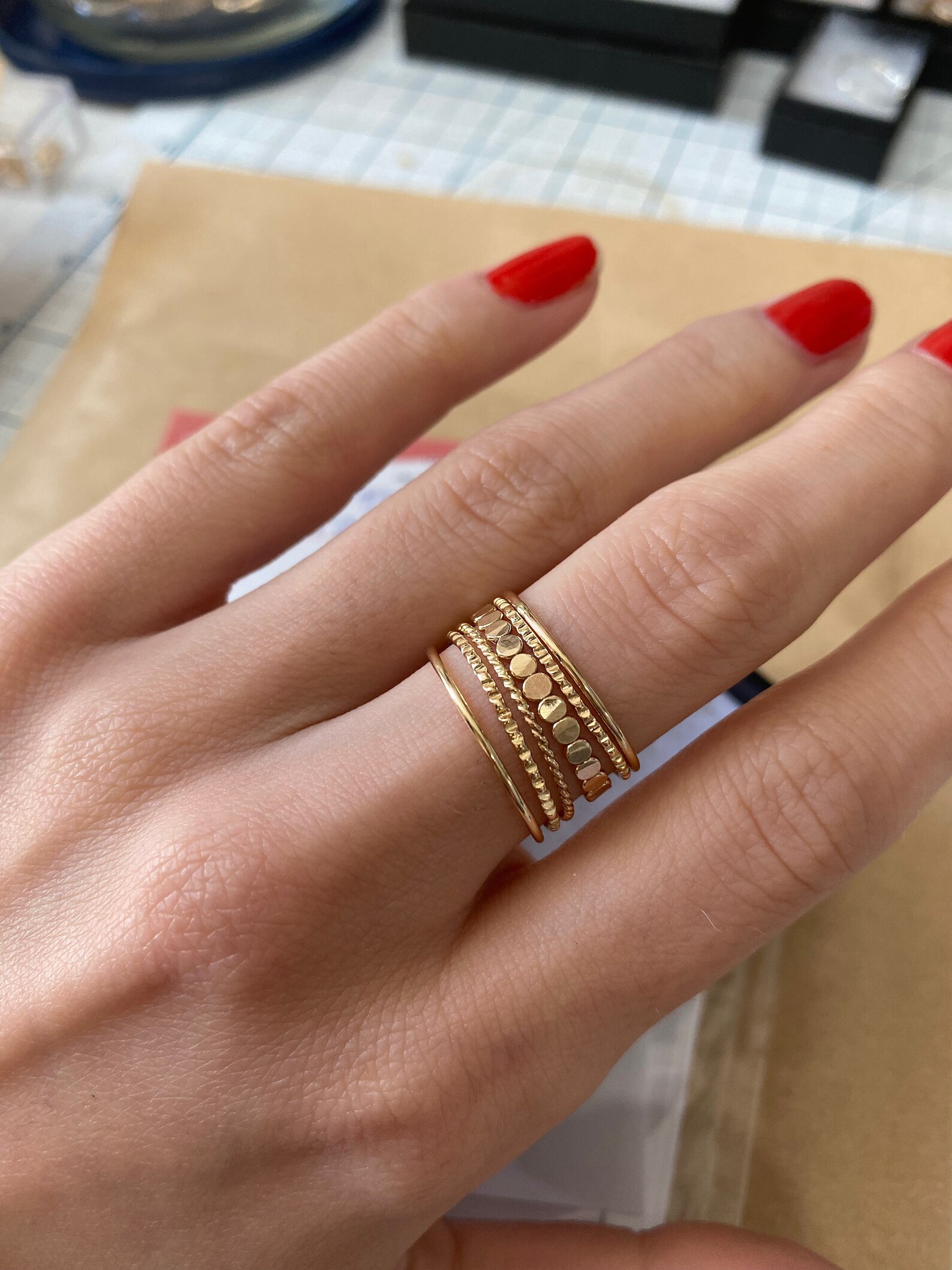 Bead Textured Ring Set of 6, 14K Gold Fill, Medium Thick, Textures ...
