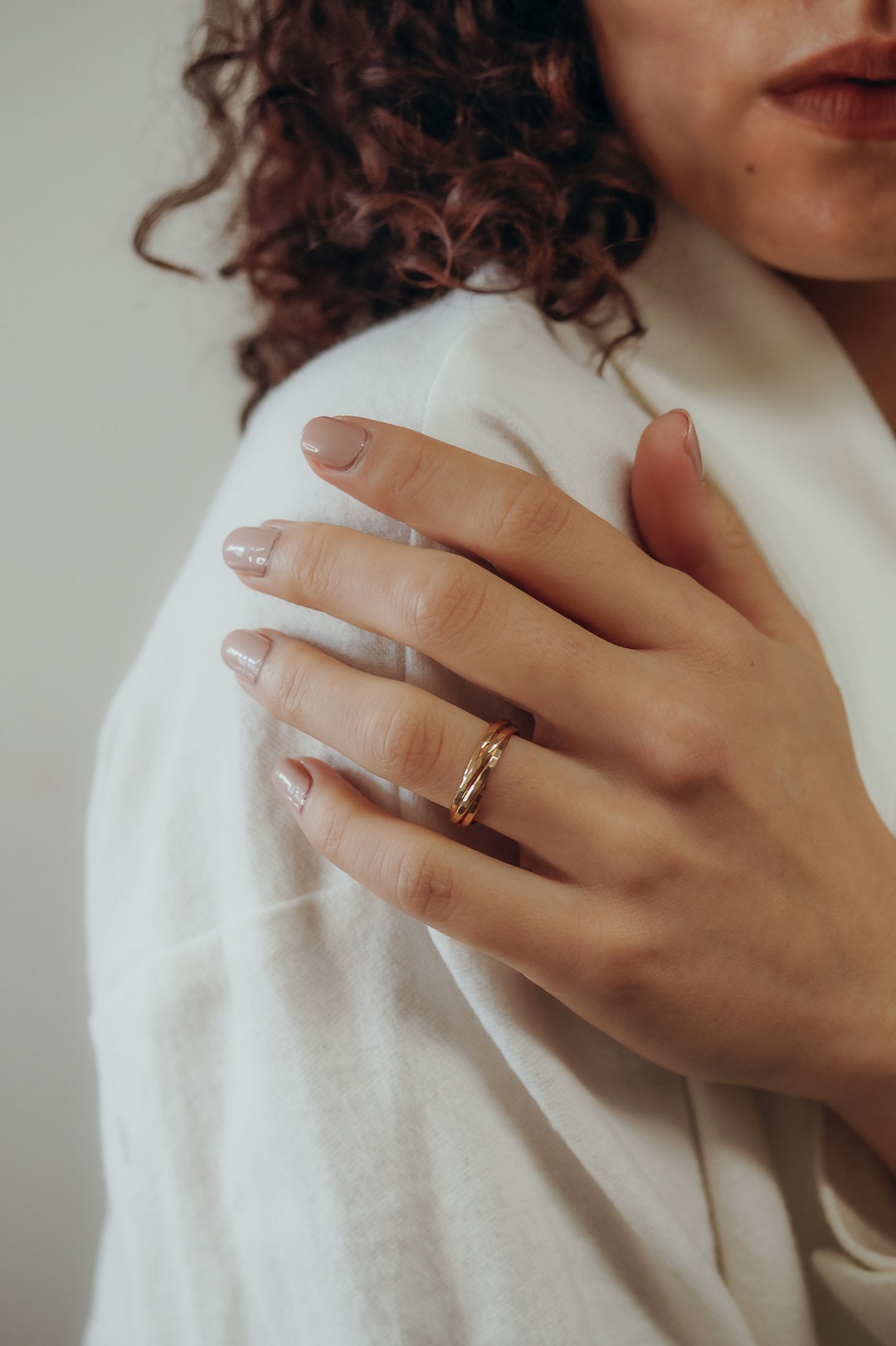 SOLID Thin Interlocking Set of 4 Rings, 14k Gold or Rose Gold ...