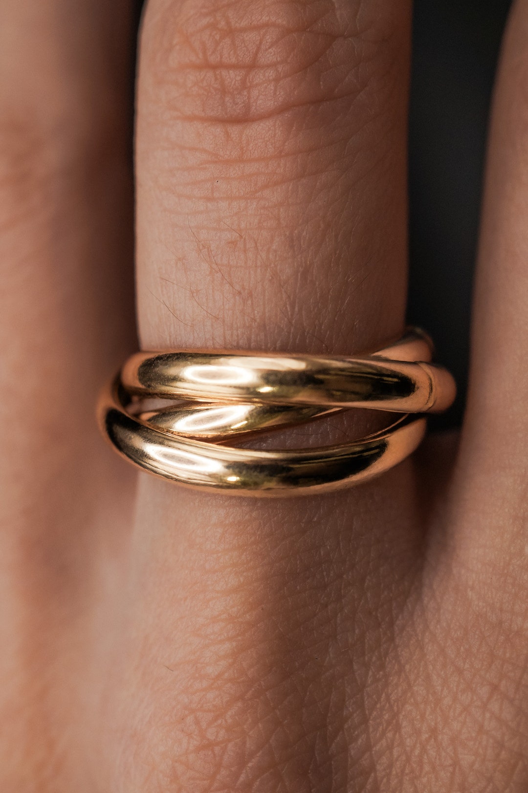 Chunky Interlocking Ring | Gold, Rose, Silver or Mixed | Set of 3 Bands ...