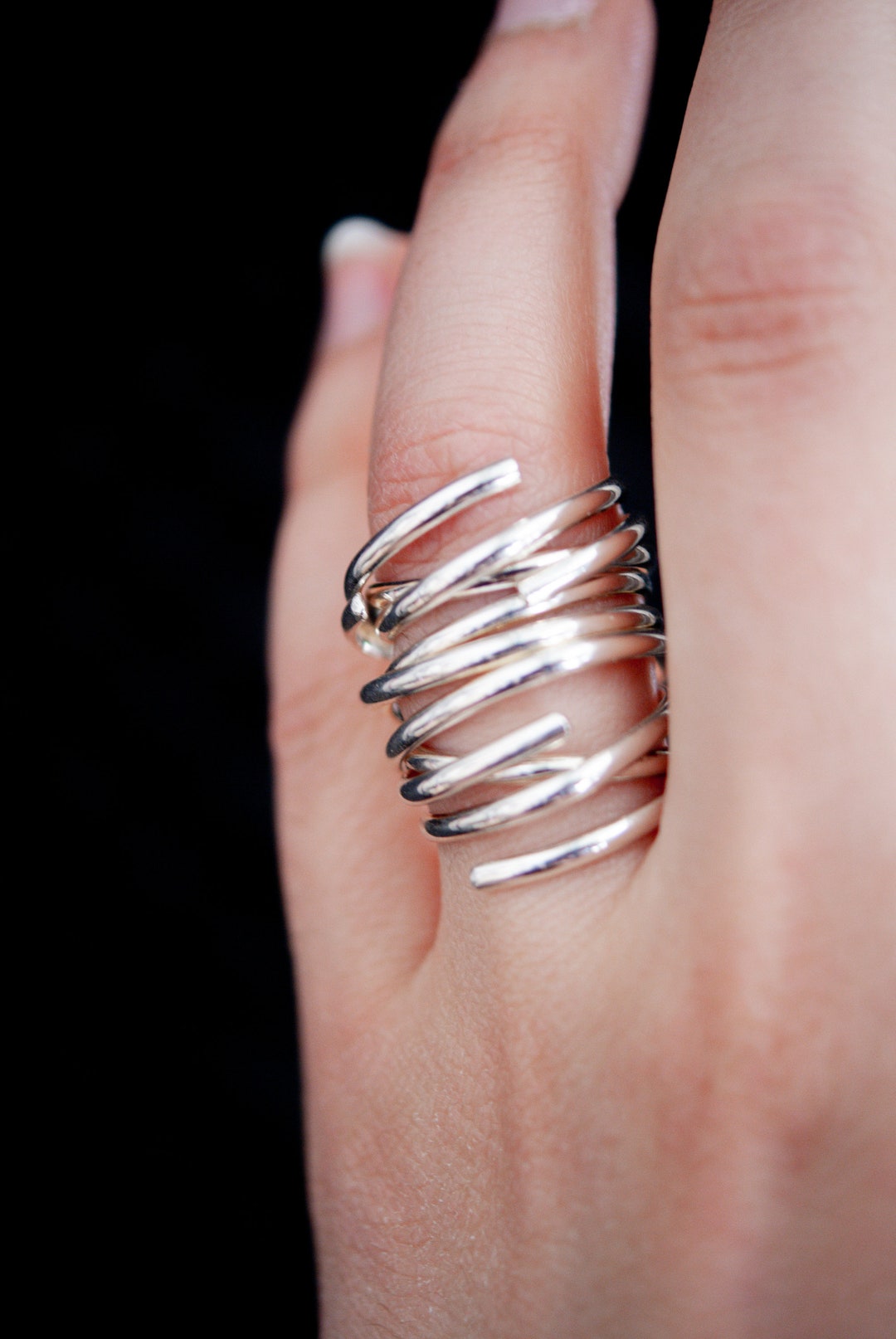 Open Spiral Ring Stacking Ring Set of 3, Sterling Silver Wrap Ring ...