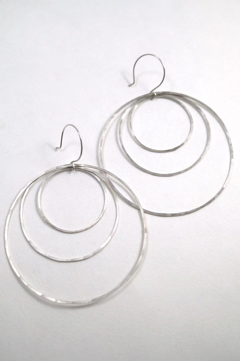 Triple Hoop Earrings in Sterling Silver Large Silver Hoop | Etsy