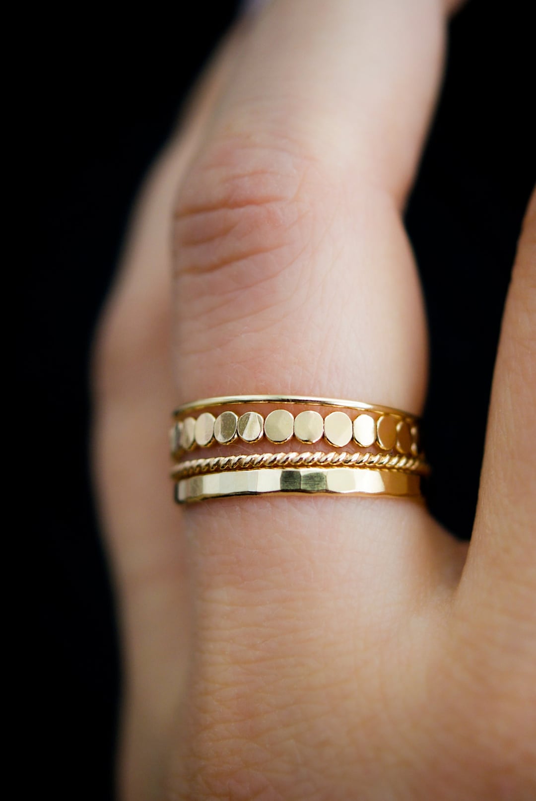 Set of 4 Bead and Twist Texture Set Stacking Rings, Extra Thick Ring ...