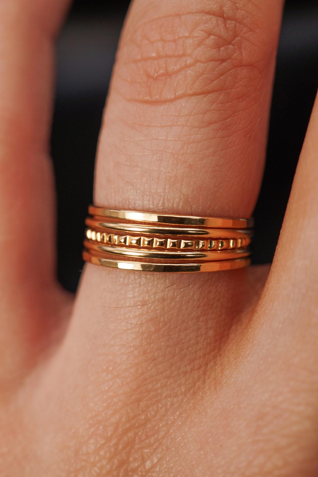 The Classic Lined Set of 5 | 14K Gold Fill | Pack of Rings, Notched ...