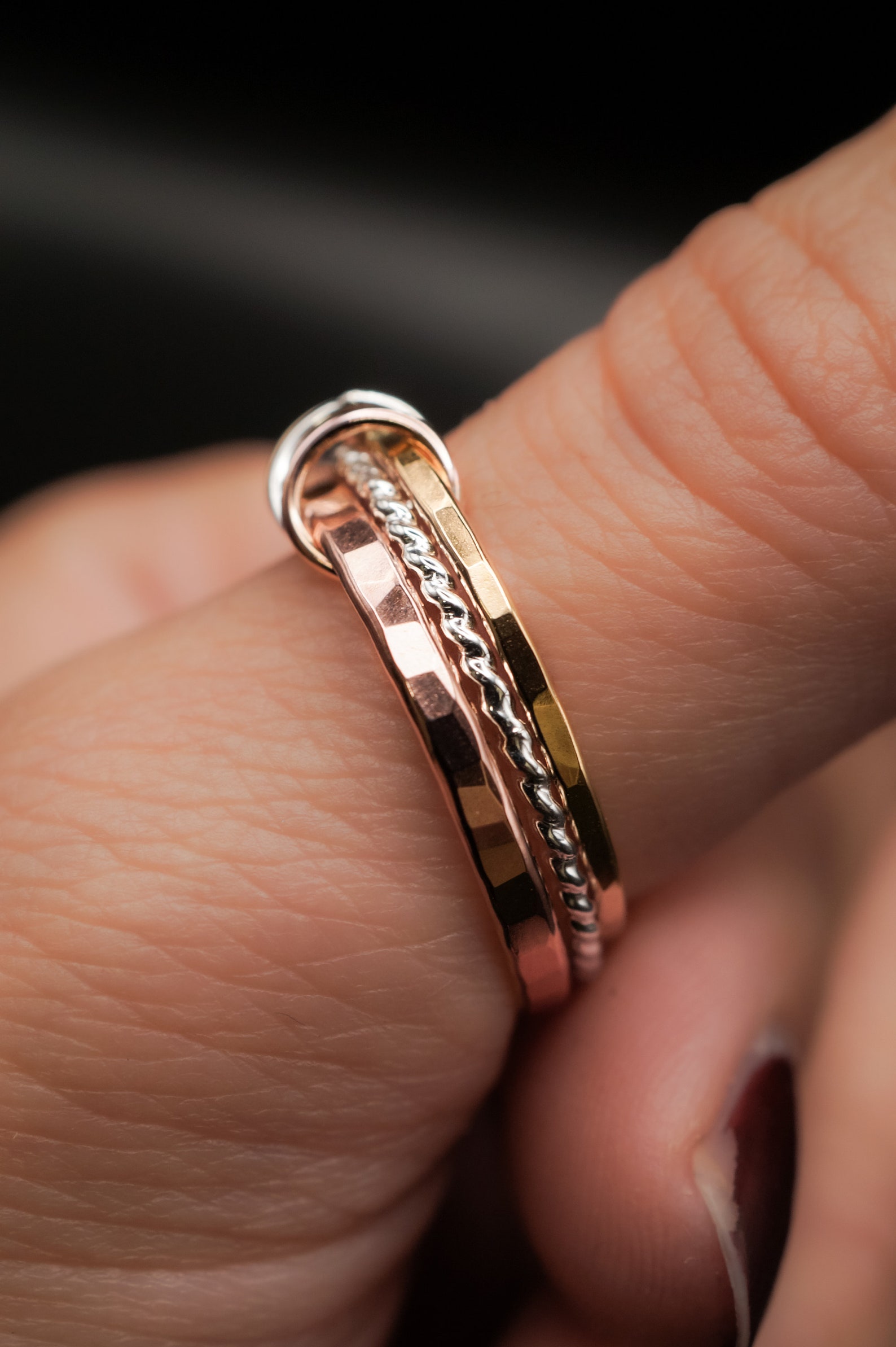 Triple Link Ring, Set of 3 Rings, 3 Links, Mixed Metals 14K + Sterling ...
