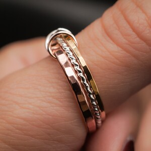 Triple Link Ring, Set of 3 Rings, 3 Links, Mixed Metals 14K + Sterling ...