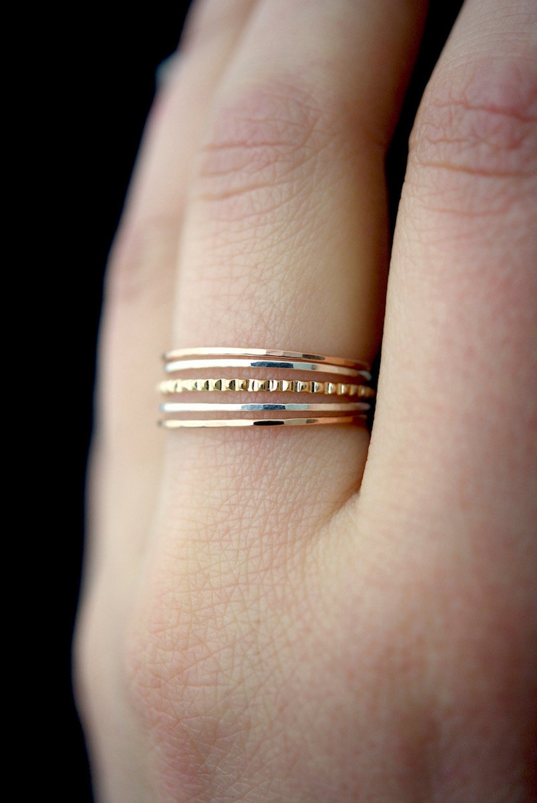 The Minimal Lined Set of 5 Mixed Metals Stacking, Mix and Match, Notched, Delicate, Texture ...