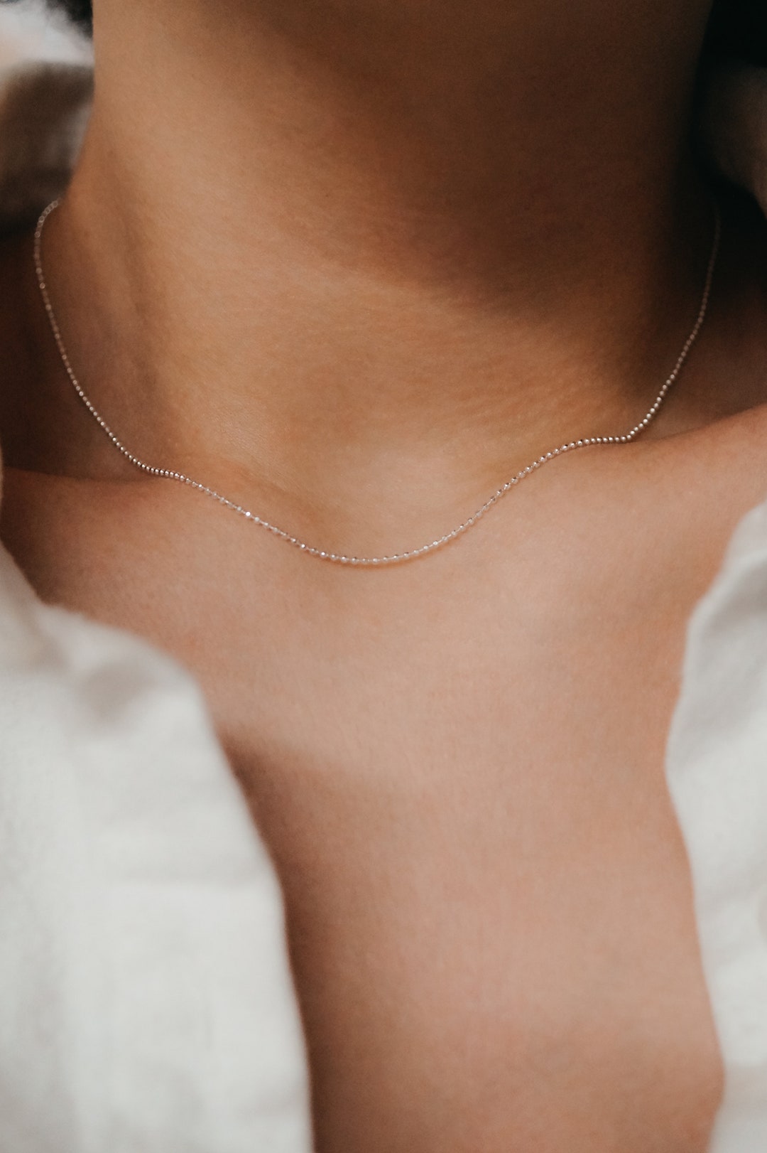 Disco Chain Necklace in Sterling Silver, Minimalist, Silver Diamond Cut ...