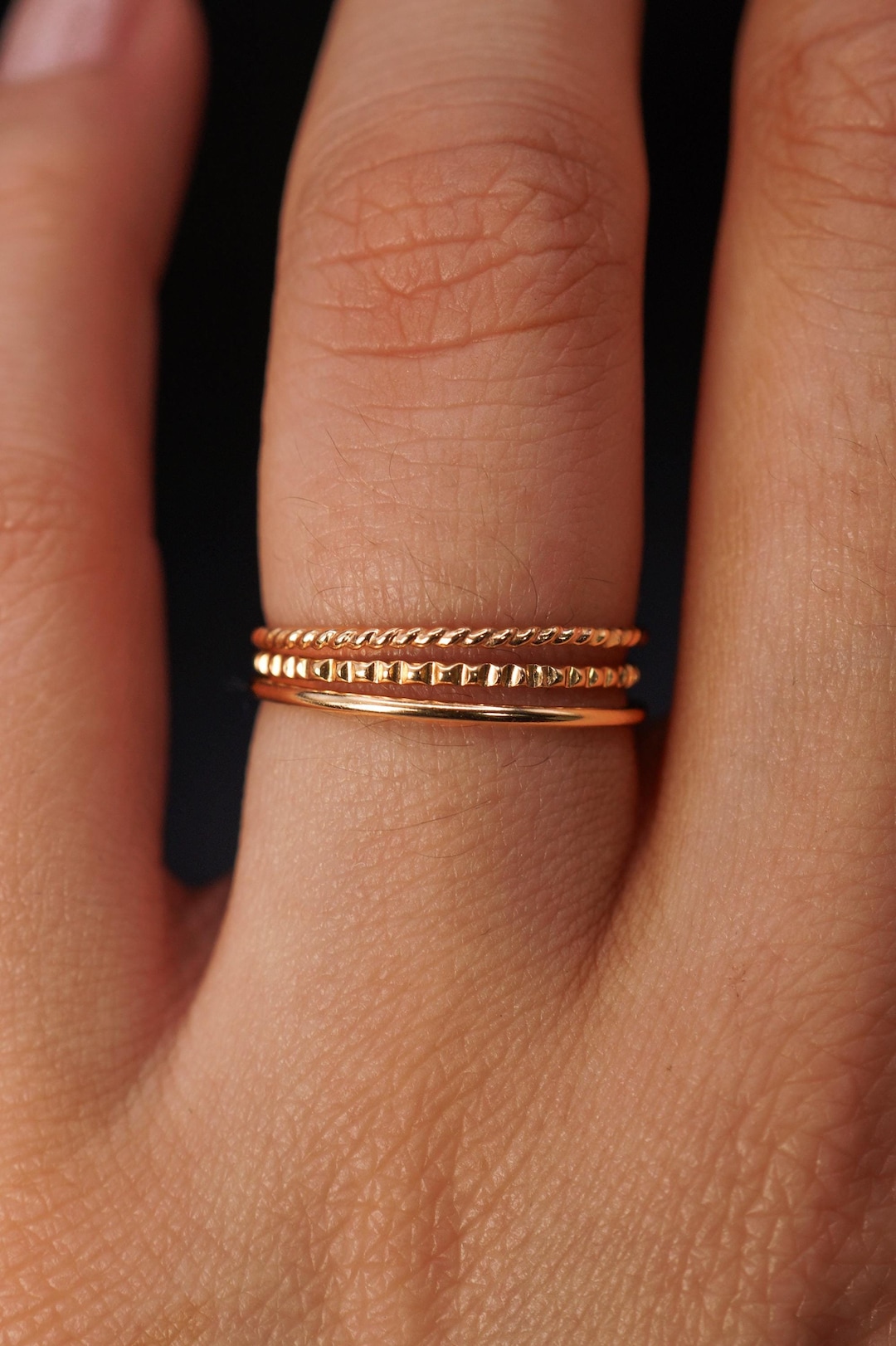 Mixed Texture Gold Stacking Ring Set of 3 | 14k Gold Fill, Rose or ...