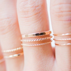 Dainty Rose Gold Stacking Ring Sets, Ultra Thin, Twist Rings, Stacked Sets, Styled, Minimalist ...