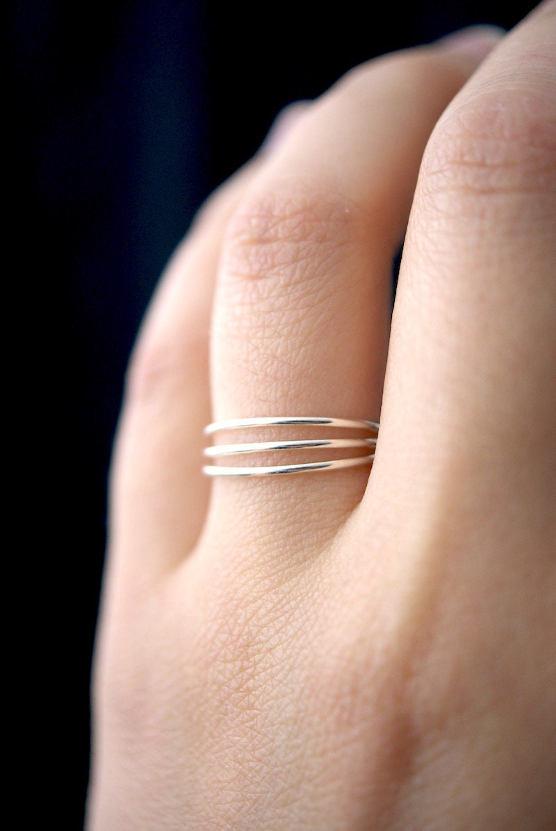 Connected Set of 3 Rings in Sterling Silver Set of 3 Skinny | Etsy