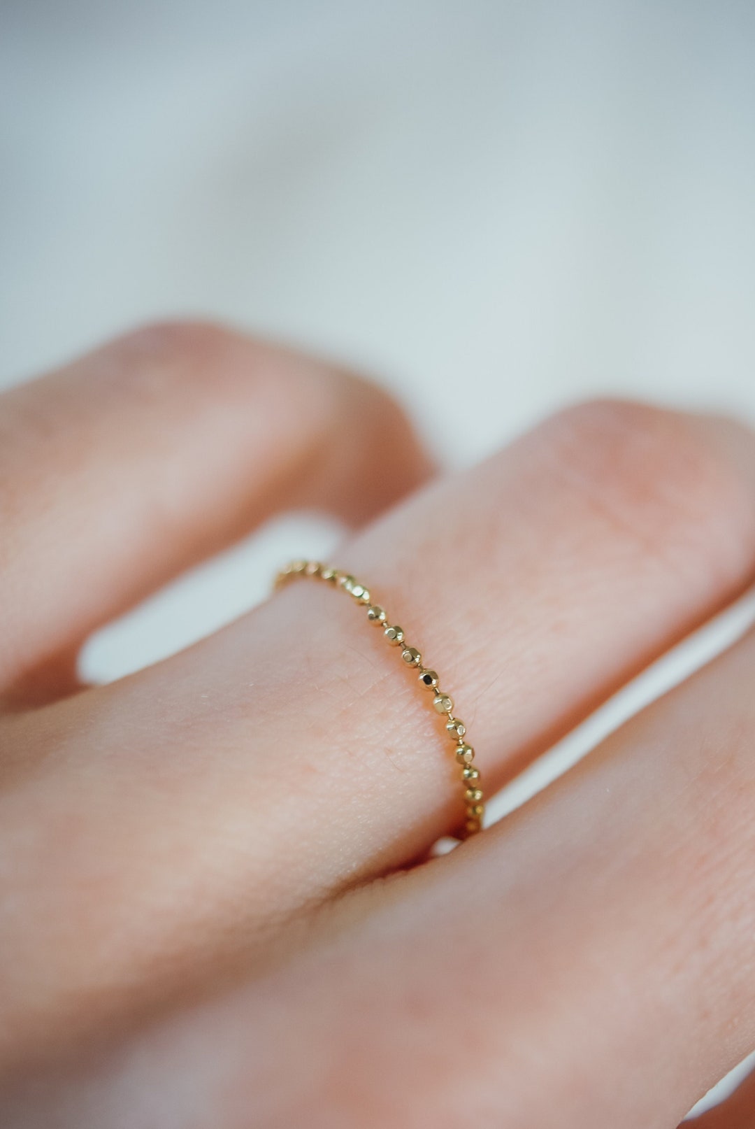SOLID 14K Gold Beaded Chain Ring Thin Gold Ring 14k Gold - Etsy