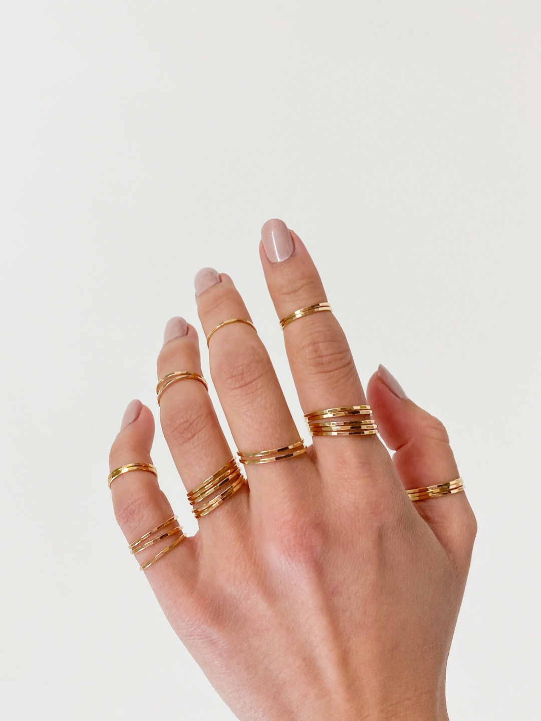 Medium Thickness Gold Stacking Ring, One or Two Rings, Textured 14k ...