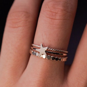 Mini Bead Western Stacking Ring Set of 3, Gold Rose or Silver, Textures ...