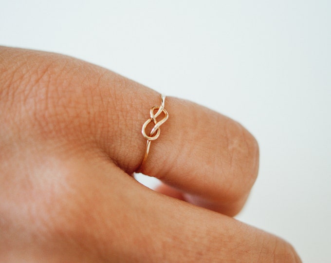 Tiny Super Thin Rose Gold Infinity Knot Ring, Dainty Mother Daughter ...