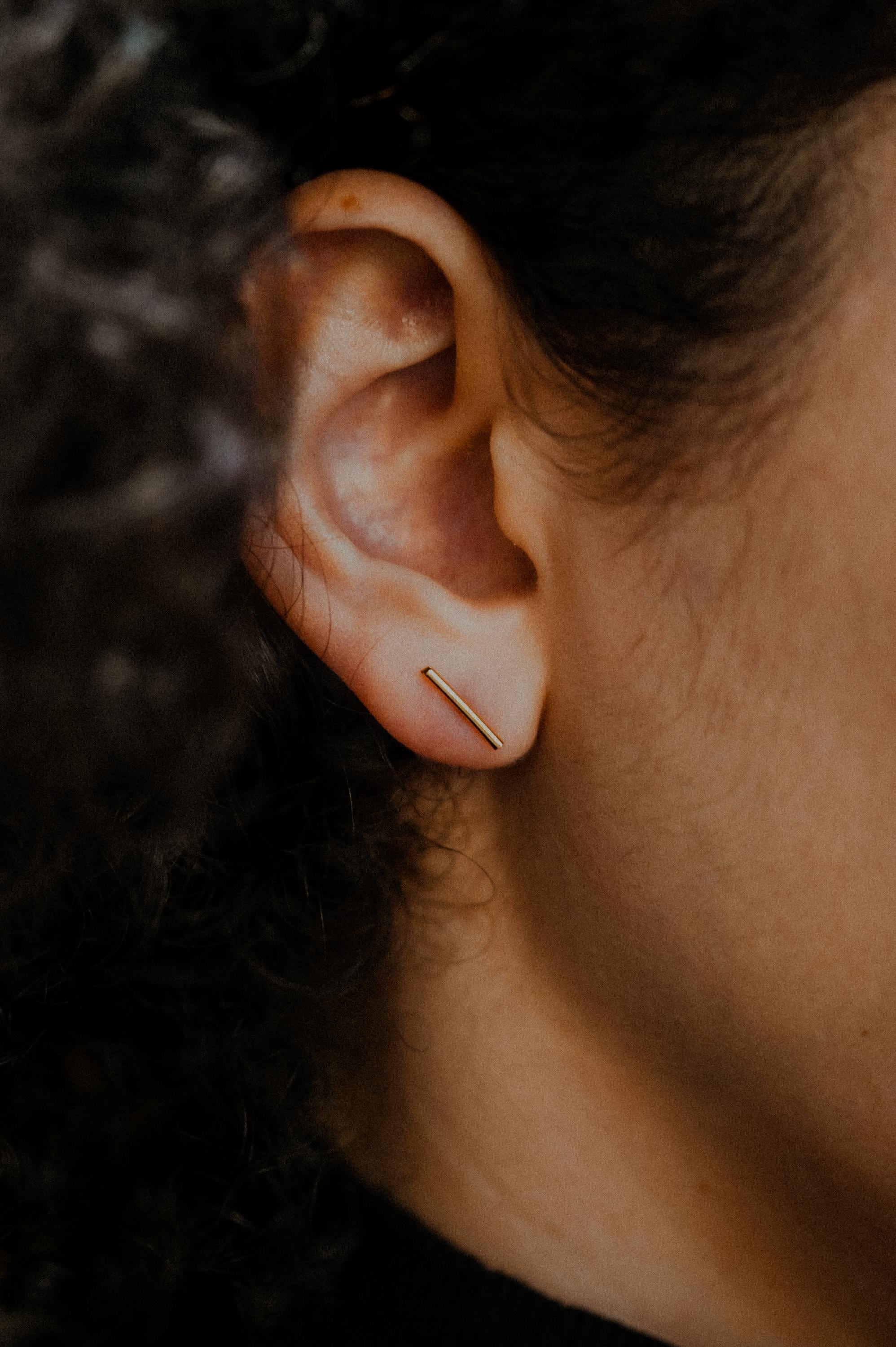 SOLID 14K Gold Mini Bar Stud Earrings | Linear, Minimalist, Subtle, Bar ...