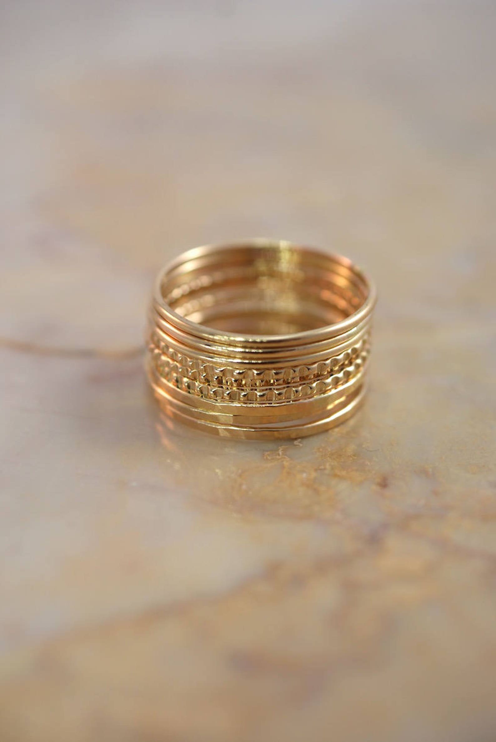 Lined Set of 9 | 14K Gold-fill | Medium Thick | Maximalist Ring Stack ...