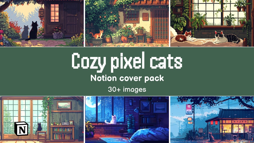 Cozy Pixel Cats Notion Cover Pack - Etsy