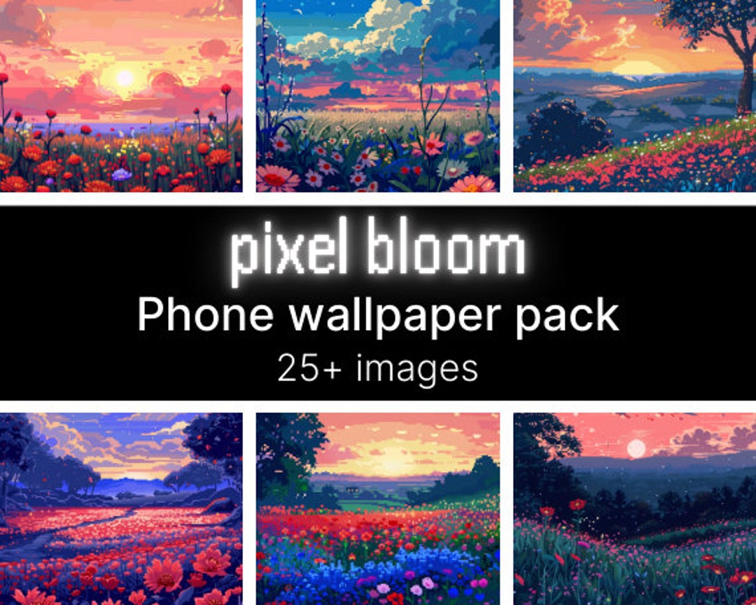 Pixel Bloom Phone Wallpaper Pack | 25+ Images | Flower Pixel Art - Etsy