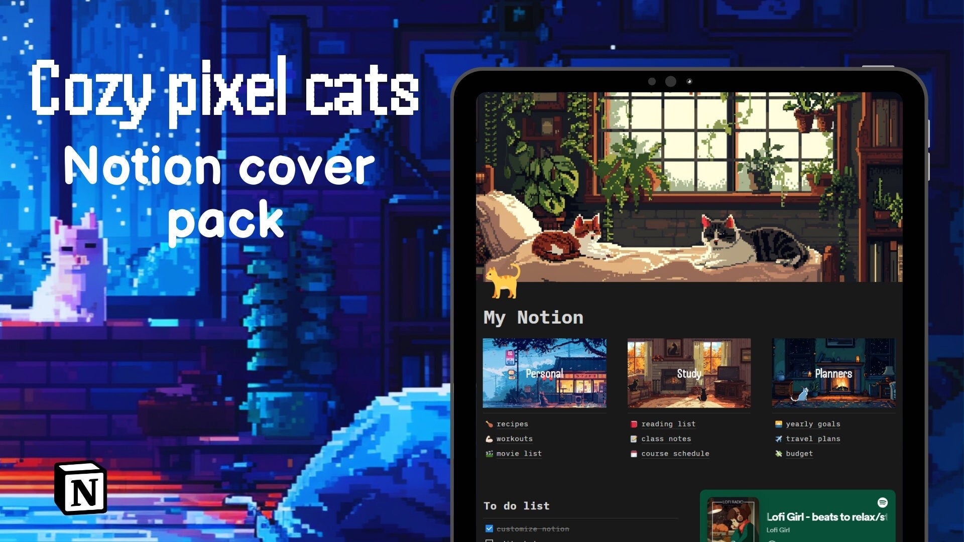 Cozy Pixel Cats Notion Cover Pack - Etsy