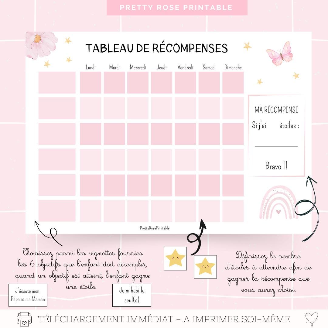Kids Reward Chart | Printable Montessori Motivation Chart Unicorn Theme ...