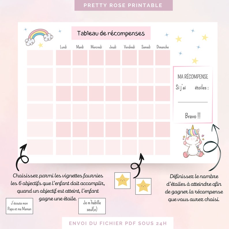 Tableau de récompenses enfant | Tableau motivation Montessori ...