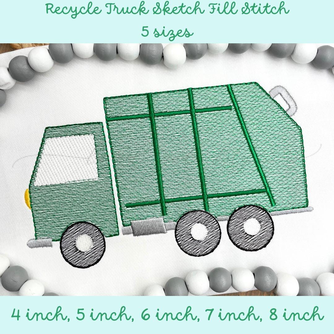 Recycle Truck Sketch Embroidery Design: Sketch Fill Stitch Garbage ...