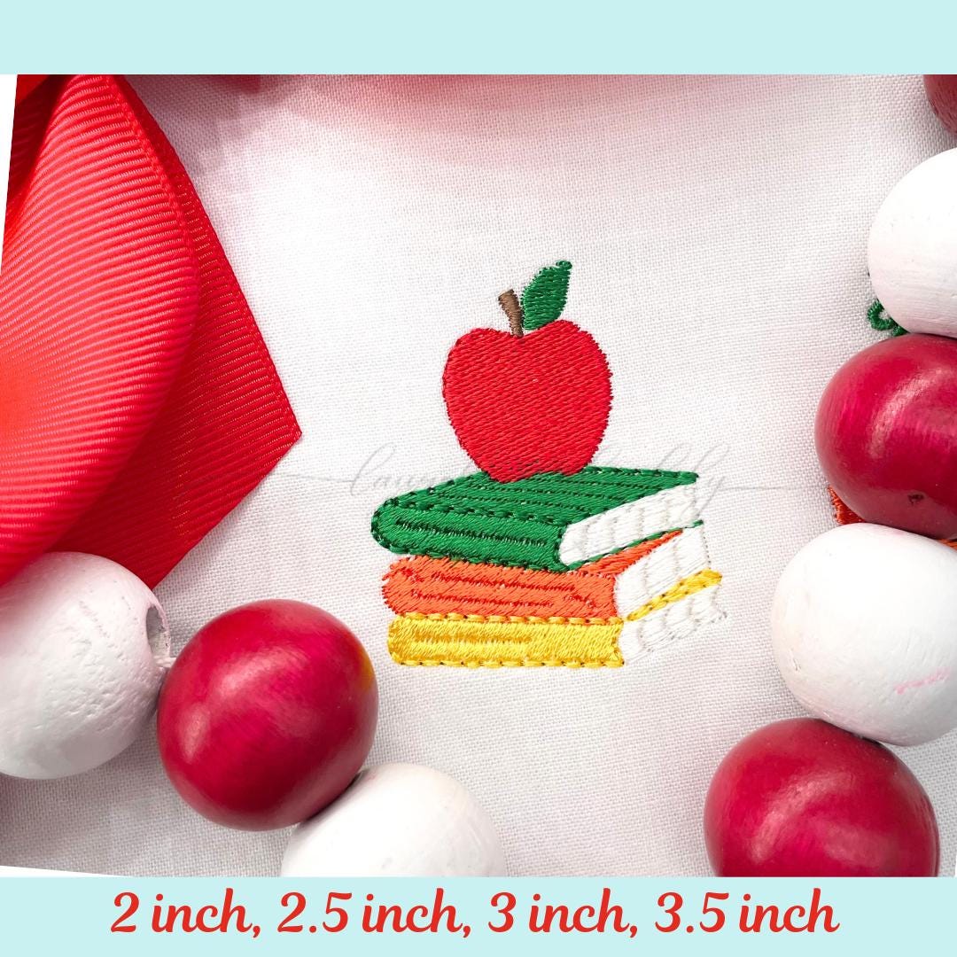 Apple Book Stack Embroidery Design: Back to School (digital Download ...