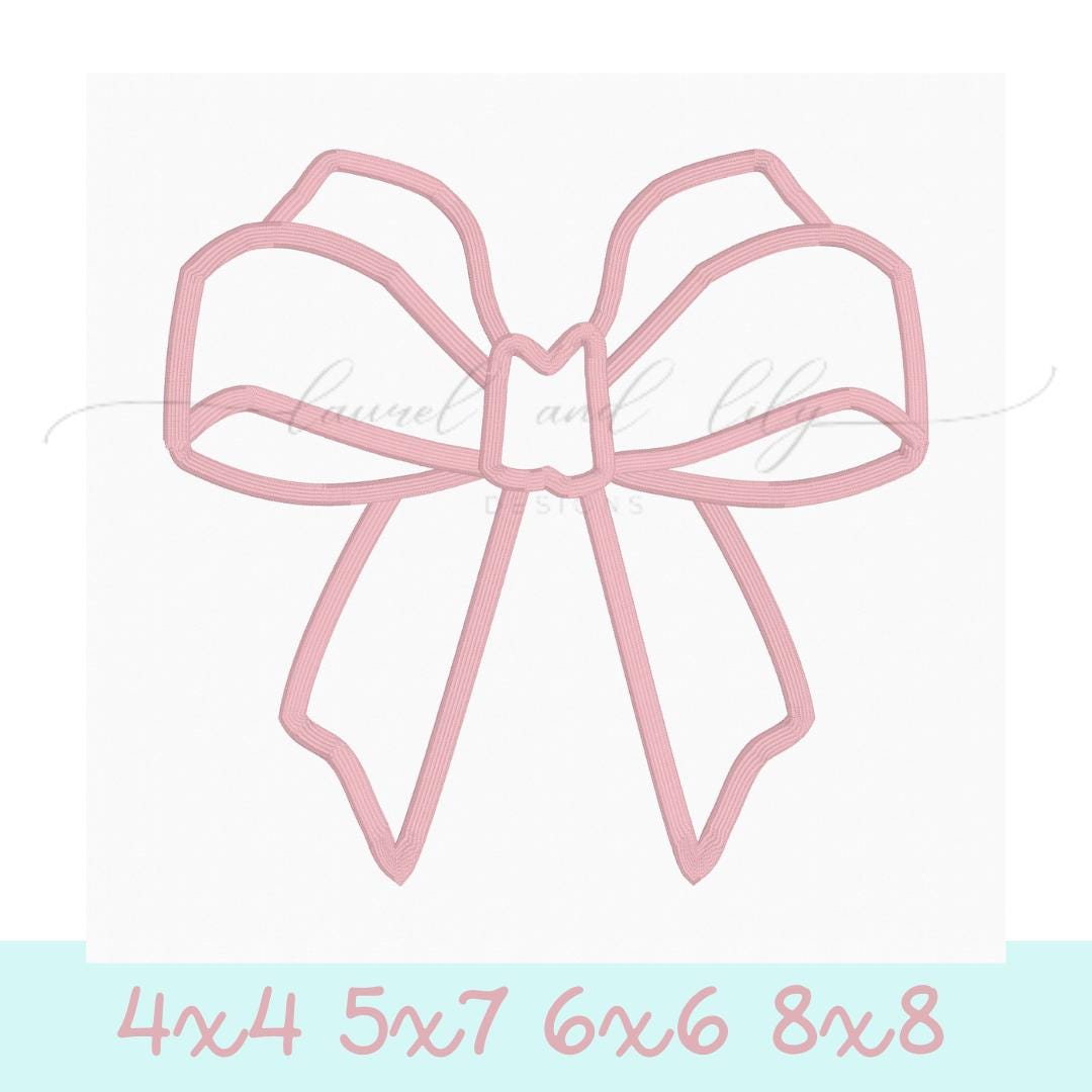 Bow Applique, Machine Embroidery Design, Satin Stitch Bow, Long Tail ...