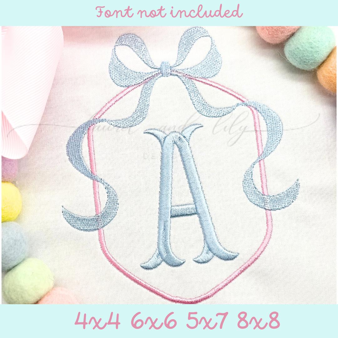 Bow Monogram Frame, Machine Embroidery Design, Long Tail Bow Frame ...