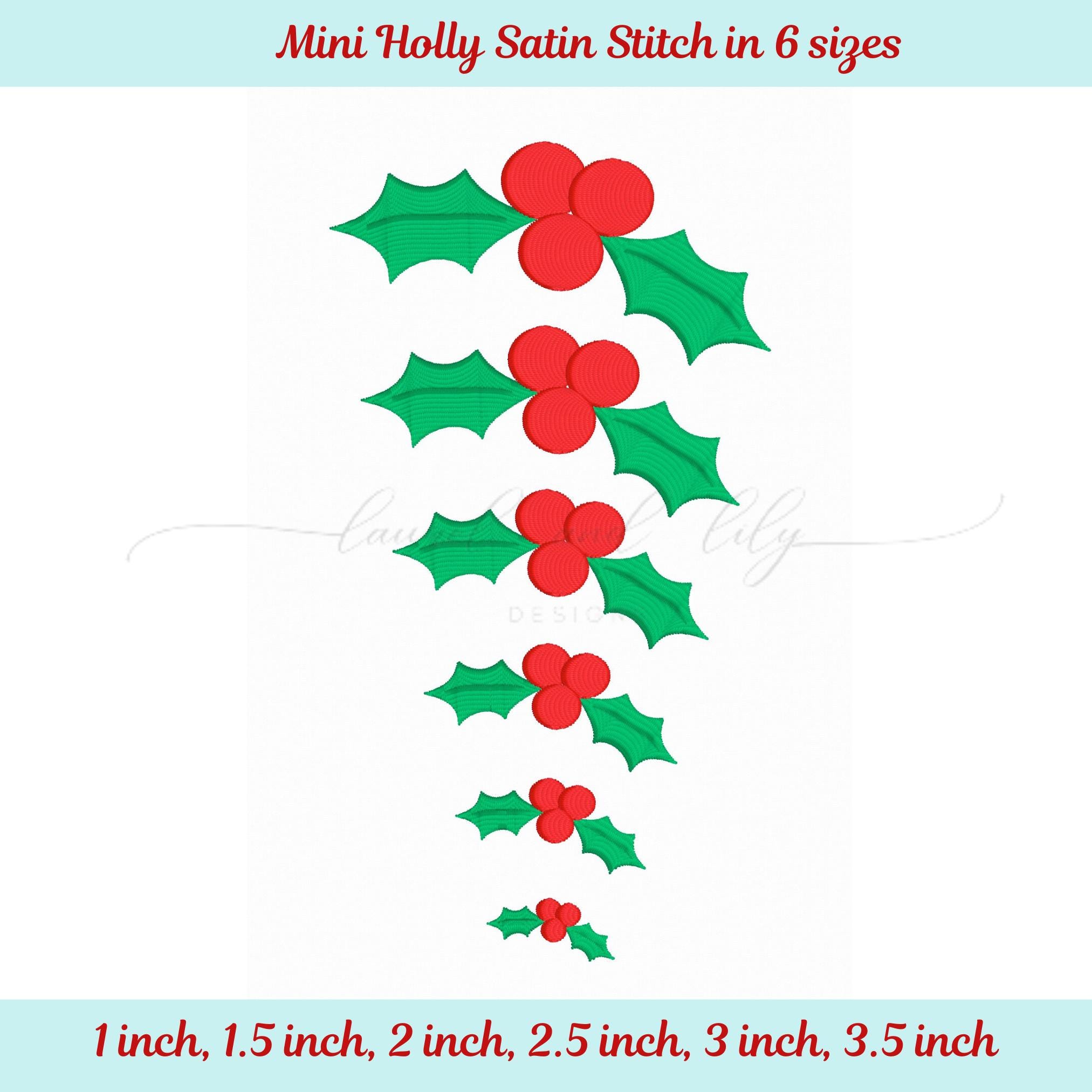 Mini Holly Satin Stitch Embroidery Design: Christmas Machine Embroidery ...