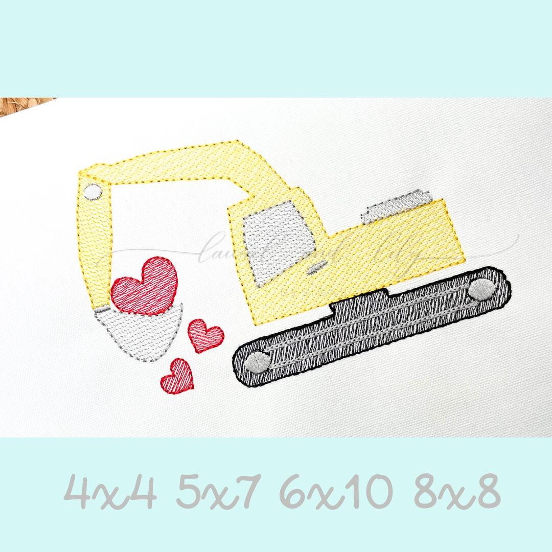 Valentine Excavator Embroidery Design, Digger Embroidery Design ...