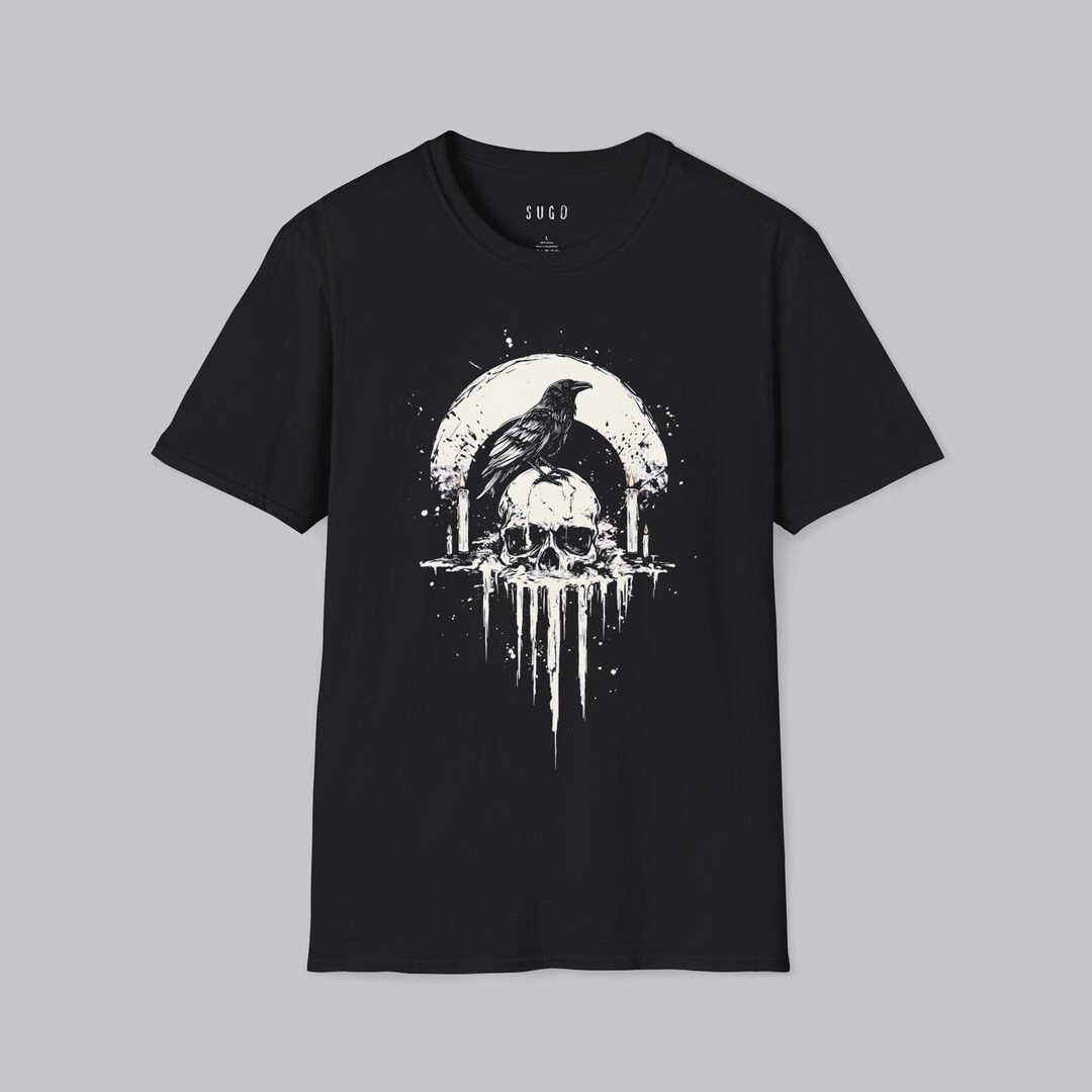 Black Crow T-shirt: Gothic Raven & Skull - Weirdcore Emo Clothing - Etsy