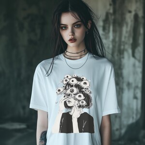 Eyeball Goth Girl T-shirt - Weirdcore Clothes - Alternative Grunge ...
