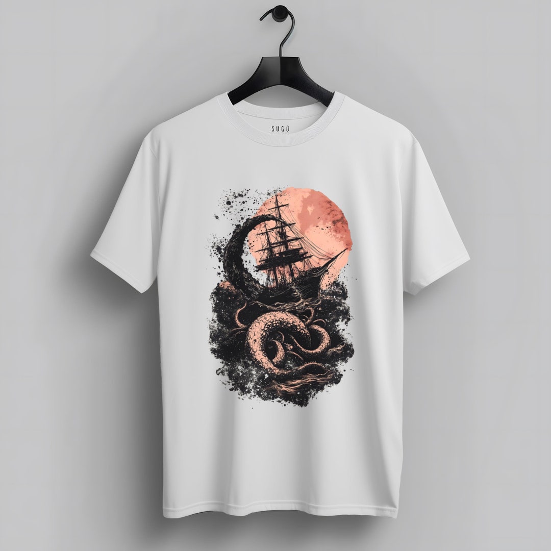 Thalassophobia Tee - Octopus Vintage Ocean Print, Gothic Weirdcore ...