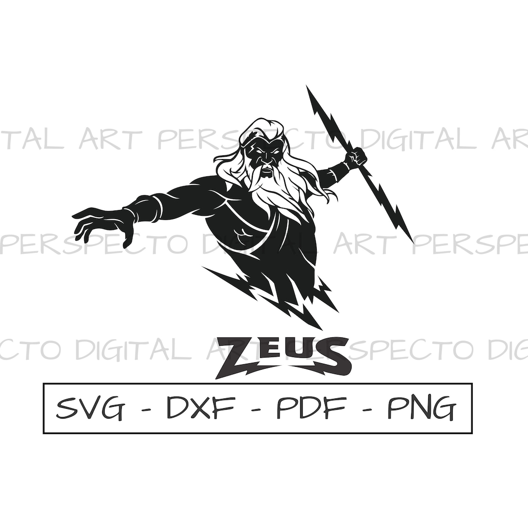Buy Zeus Holding Lightning Bolt Vector Svg, God of Thunder Zeus Vector ...