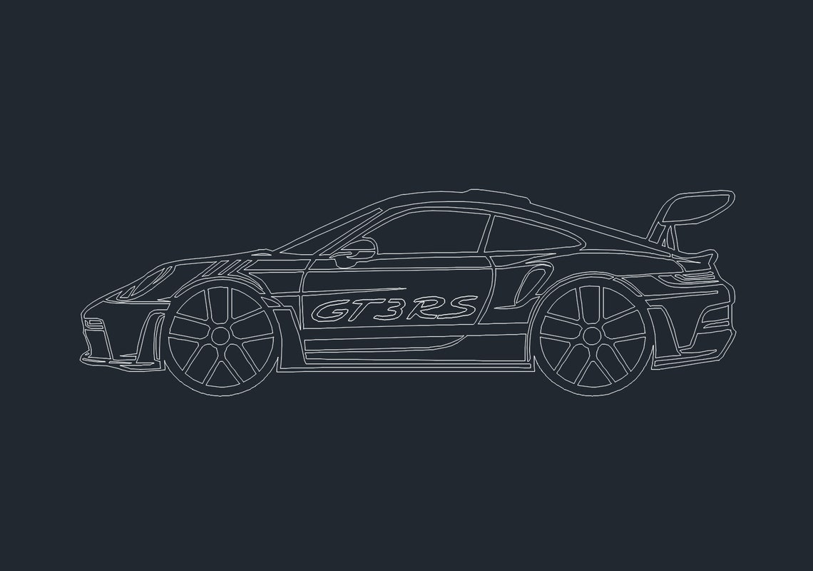 911 GT3 RS Side View Drawing Vector Svg, 911 GT3 RS Sport Car ...