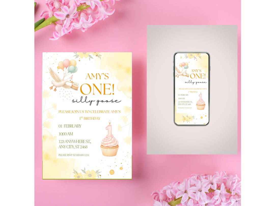 Silly Goose 1st Birthday Invitation, Editable Duck Party (digital ...