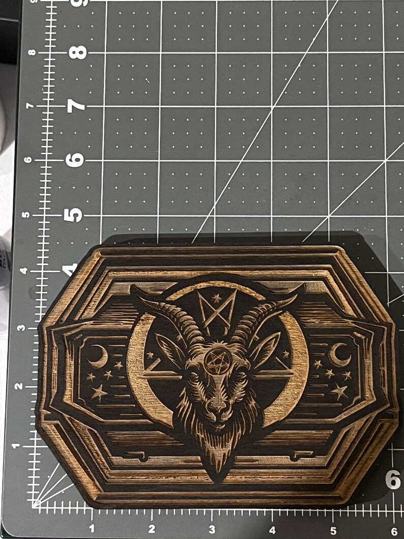 Satanic Goat Laser Engraved Wood Coffin Wall Hanging Occult Gothic ...